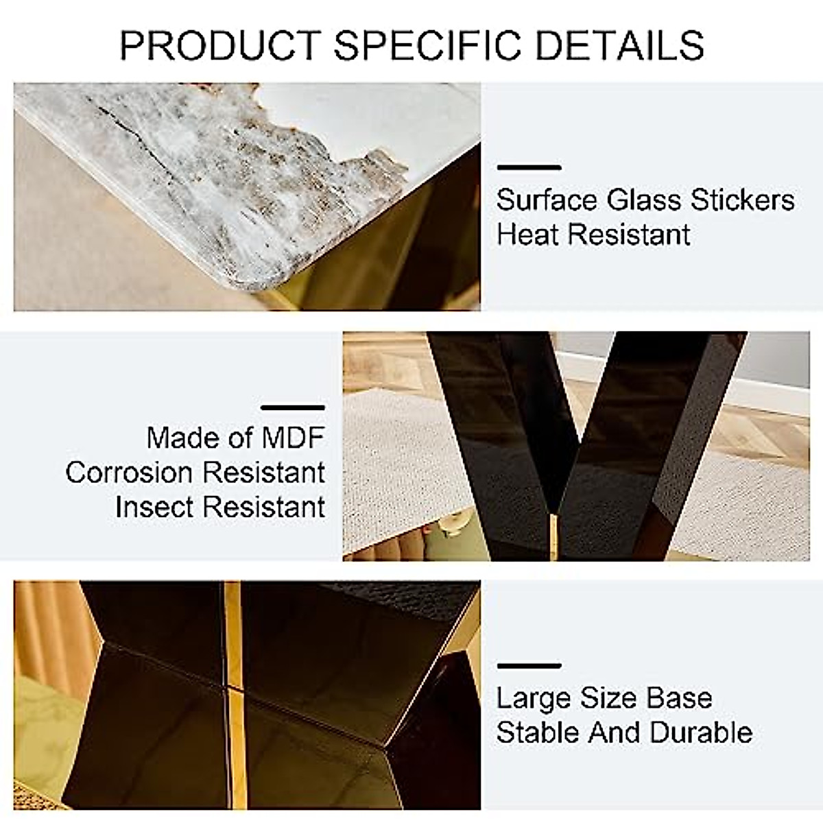 78’’ Modern Glass Dining Table for 8, Large Rectangular Dining Room Table with V-Shaped Bracket and Metal Base, Minimalist Kitchen Table for Restaurant, Meeting Room, Marble-Inspired Glass Desktop