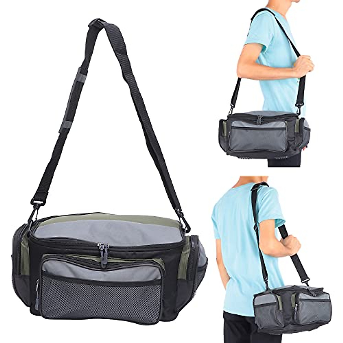 SALUTUY Fishing Storage Bag, Fishing Tool Bags Mesh Pockets Square Fishing Storage Bag for Installing Fishing Accessories and Other Items