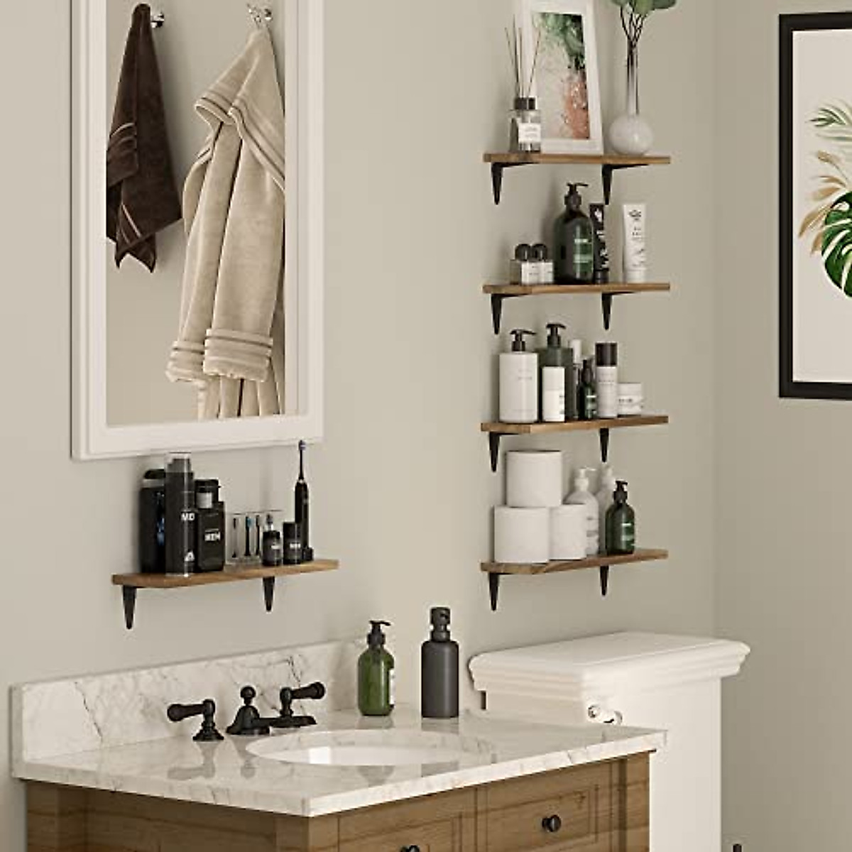 You Have Space Flota 17"x 4.5" Book Shelves, Floating Shelves for Living Room Decor, Bathroom Storage, Kitchen, Kids Room Natural Burned Set of 5