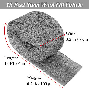 2Pack Steel Wool Pads for Mice Control, Fill Fabric DIY Kit, Coarse Wire Mesh Roll Hole Filler for Mouse, Hardware Cloth Gap Blocker for Holes/Wall Cracks/Pipeline/Siding/Vents in Garden House (13FT)