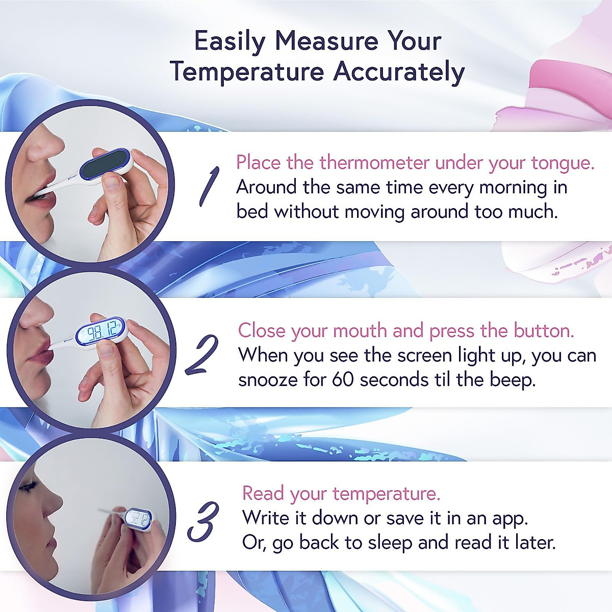 iProven Basal Body Thermometer with Backlight & Big Digits, 1/100 Degree High Precision, BBT for Ovulation Tracking, 30 Memory Recall, Accurate Fertility Temperature Tracker