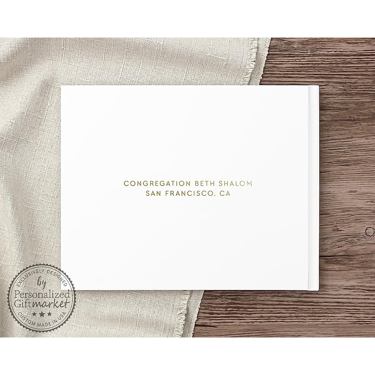 Bar Mitzvah Guest Book Jewish Bar Mitzvah Ceremony Celebration Idea, Photo Booth Album Book, Personalized Gift with Foil - White Gold (9x6)