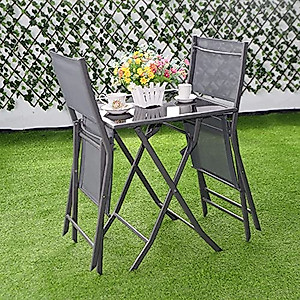 LIRUXUN 3 Pcs Bistro Set Garden Backyard Table Chairs Outdoor Patio Furniture Folding Square Table