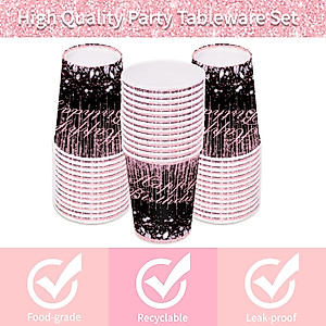 Oigco Women Rose Gold Black Birthday Party Plates Napkins Birthday Party Supplies Pink Girls Paper Tableware Set Birthday Decorations 24 Guests