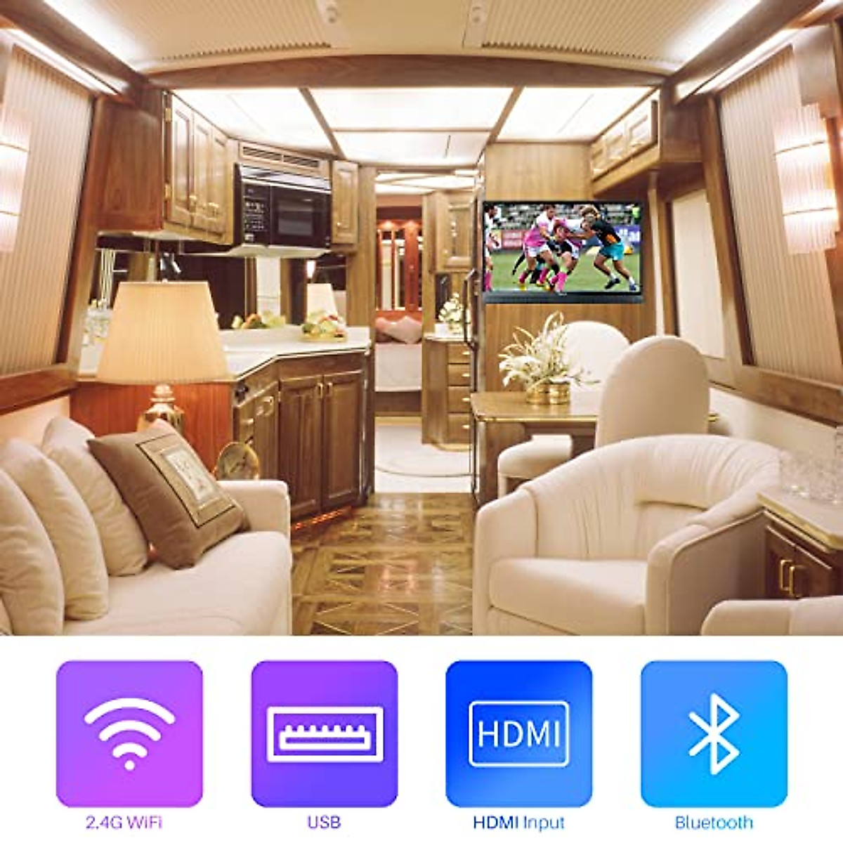 SYLVOX Smart RV TV, 32" 12/24V TV for RV Camper 1080P Full HD DC/AC Powered Television, Integrated ATSC Tuner, Support WiFi Bluetooth, Built-in APPs, Smart TV for Home Car Campervan Truck Boat