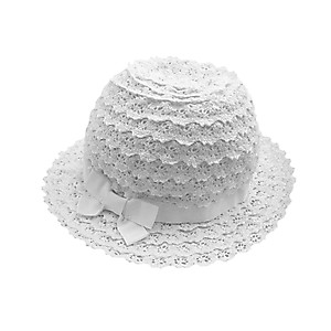 jerague Kids Toddler Baby Straw Sun Hat with Bowknot White Floppy Summer Beach Protection Hats for Boy Girl (White/Lace, 3-5years)