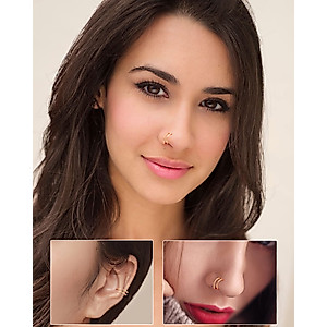 MeIighting 14K Solid Gold Double Nose Rings Hoop for Single Piercing 20G Twist Nose Ring Double Hoop for Women Nose Piercing Jewelry for Men Nose Hoops