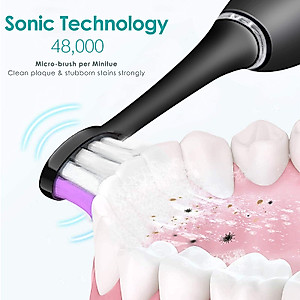 DLM Oral Care 48000 Electric Toothbrush,Powered Toothbrush with 5 Modes & 3 Replacement Brush Heads, Black Wirless Toothbrush Charging for Family&Travel