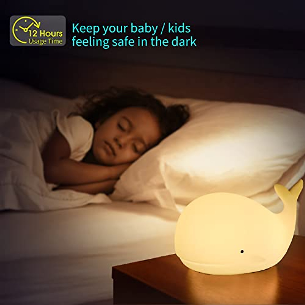 WoneNice Silicone Night Light, Kids Night Light for Bedroom, 7-Color Breathing Modes, Touch Sensor Control, USB Rechargeable Cute Night Lights for Kids Room