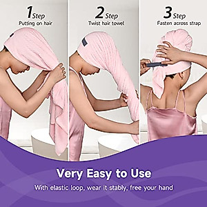 Umisleep Extra Large Microfiber Hair Towel for Women Curly, Long, Thick Hair, 2 Pack Ultra Absorbent Hair Drying Towel Wrap, Super Soft Anti Frizz Hair Turban with Elastic Loop (White, Pink)