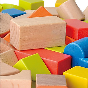 Wooden Building Blocks Set - Stacker Stacking Preschool Learning Educational Toys with Carrying Bag, Toddler Toys for 3+ Year Old Boy and Girl Gifts (80 Pcs)