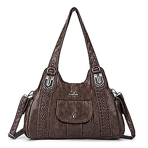 Angelkiss Purses and Handbags for Women Washed Vegan Leather Crossbody Hobo Satchel Shoulder Tote Purse TAUPE