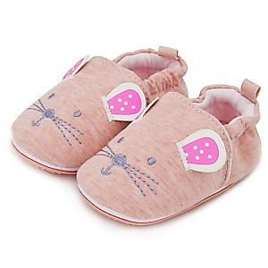 LAFEGEN Baby Boy Girl Walking Shoes Non Slip Soft Sole Infant Toddler Slipper Newborn Moccasins First Walker House Crib Sneaker Shoes, 01 Pink Cat, 9-12 Months Infant
