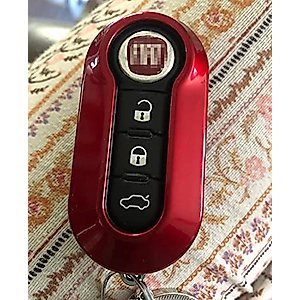 iJDMTOY (1) Exact Fit Gloss Metallic Red Smart Remote Key Fob Shell Compatible With FIAT 500 500L 500X Abarth 3-Button Folding Blade Key