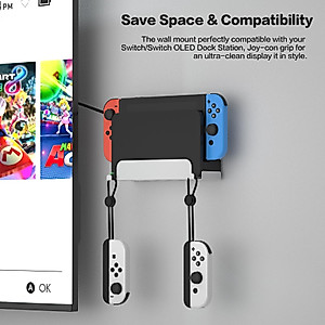 ECHZOVE Wall Mount for Nintendo Switch and Switch OLED, Metal Wall Mount Kit Shelf Stand Accessories with Joy Con Hanger,Safely Store Switch OLED Console Behind or Near TV, White