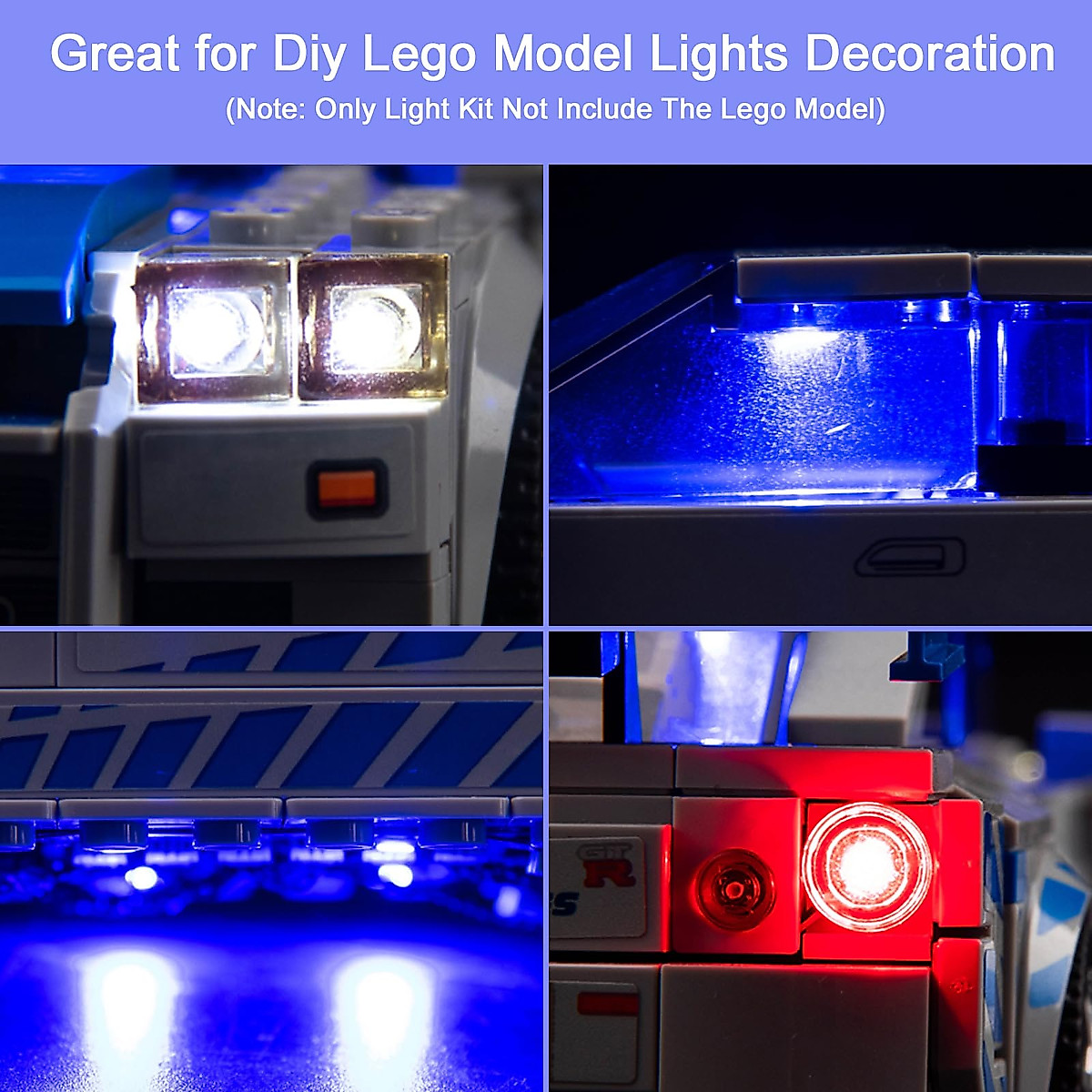 Hilighting Upgraded Led Light Kit Compatible with LEGO Speed Champions 2 Fast 2 Furious Nissan Skyline GT-R (R34) Race Car Toy Model Building Kit, Lights Compatible with LEGO 76917(Model Not Included)