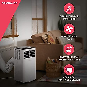 Frigidaire FHPC082AC1 Portable Room Air Conditioner, 5500 BTU with a Multi-Speed Fan, Dehumidifier Mode, Easy-to-Clean Washable Filter, in White