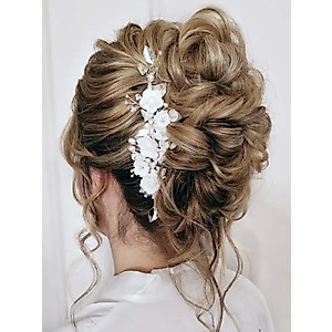 Unicra Flower Bride Wedding Hair Vine Pearl Bridal Hair Piece Leaf Hair Accessories Rhinestone Headband for Women and Girls (9inches) (Silver)