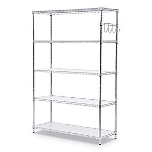 Alera 5-Shelf Wire Shelving Kit with Casters and Shelf Liners, 48w x 18d x 72h, Silver
