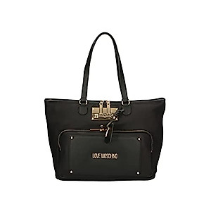Love Moschino Women's Black Nylon Tote with Leather Trim
