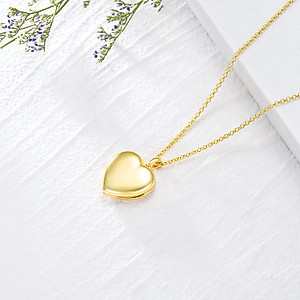 SOULMEET 18k Gold Plated Silver Minimalist Style Blank Heart Locket Necklace That Holds Pictures Photos Locket Necklace (Locket only)