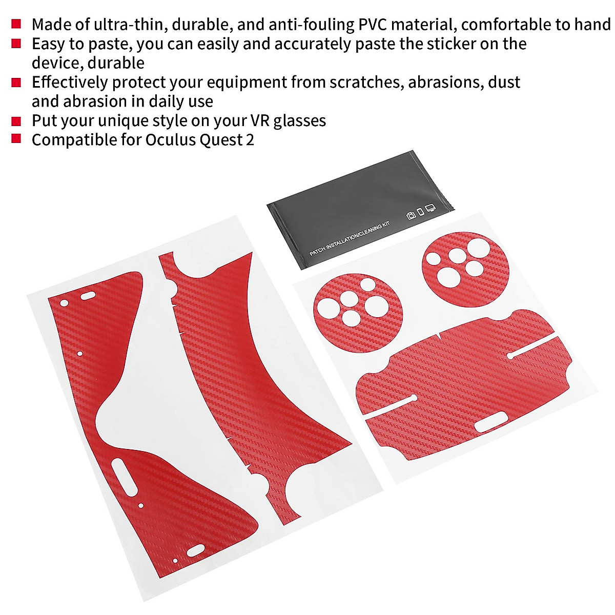 070 VR Headset and Controller Skin, Protective Decal Stickers PVC Skin Cover for Oculus Quest 2, Virtual Reality Gaming Accessories(Red)