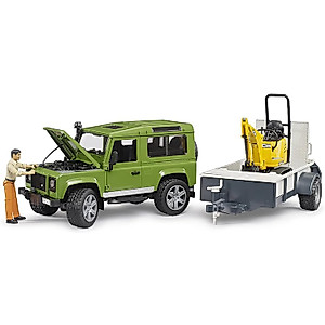 Bruder Land Rover Defender Rigid Drawbar Trailer Jcb Micro Excavator and Construction Worker for unisex-children