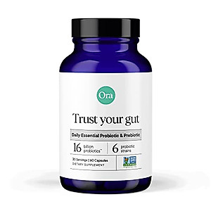 Ora Organic Probiotics with Prebiotics - 16 Billion CFU 6 Clinically Studied Strains for Digestive Health, Supports Occasional Constipation, Bloating, & Gas | Vegan, Dairy & Gluten Free, 60 Capsules