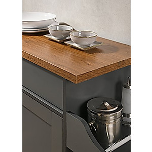 Hodedah Kitchen Island with Spice Rack, Towel Rack & Drawer, Grey with Oak Top