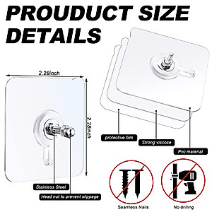 Self Adhesive Nails Wall Picture Hangers Without Nails Wall Hooks for Hanging 13.5 lbs Reusable Clear Wall Hangers Heavy Duty Sticky Hooks Seamless Reusable Hook for Bathroom Shower(20 Pieces)