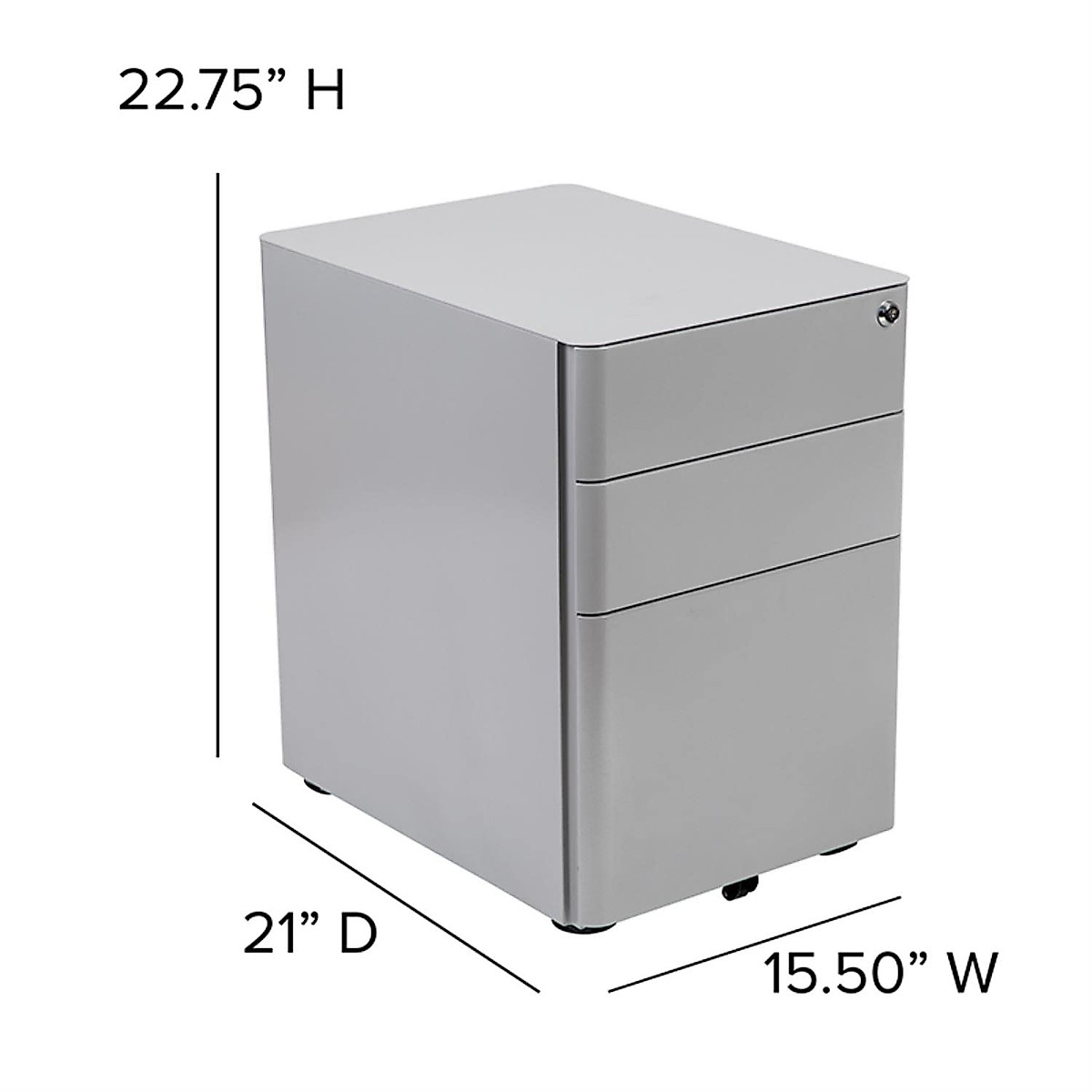 Flash Furniture Warner Modern 3-Drawer Mobile Locking Filing Cabinet with Anti-Tilt Mechanism and Hanging Drawer for Legal & Letter Files, Gray, Set of 1