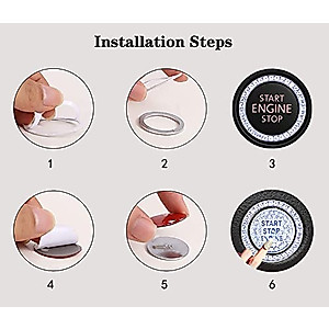 Hallomomo Bling Ring Emblems - Silver Crystal Rhinestone Car Decal, Glamorous & Trendy, Fits Push Start Buttons & Knobs, Easy to Apply