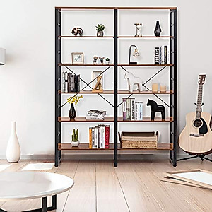 Tangkula Bookshelves and Bookcases, 80 Inch Double Wide 6 Tier Bookshelf, Industrial Vintage Large Etagere Bookshelf, Open Display Shelves with Metal Frame for Home Office (60'' L x 13.5'' W x 80" H)