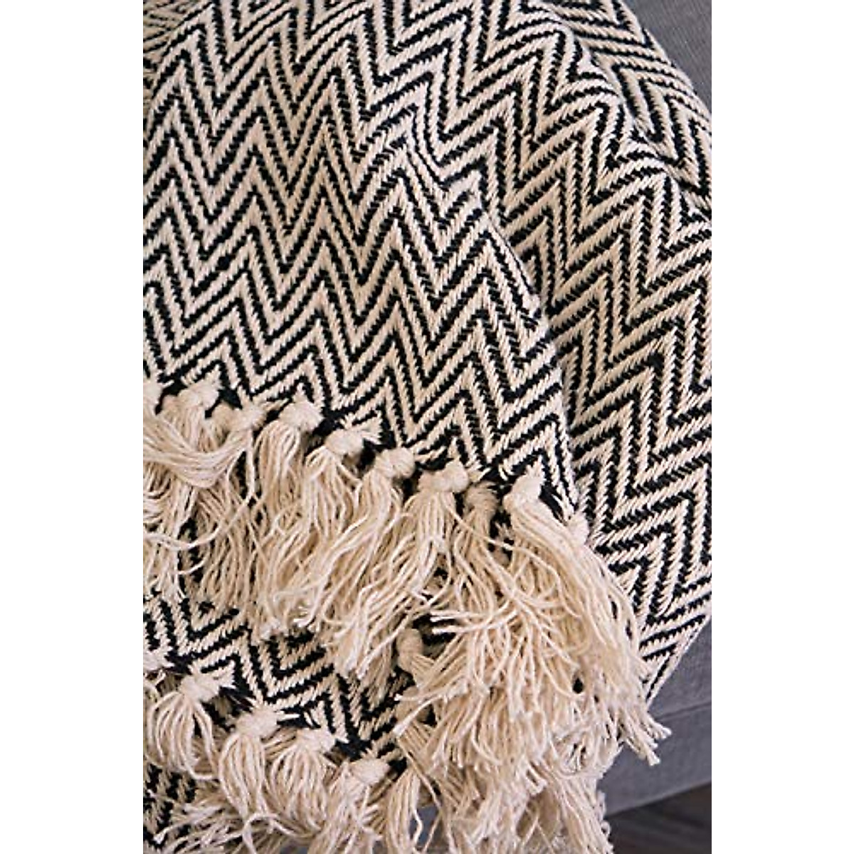 DII Chevron Throw Collection Handloomed Cotton, 50x60, Black