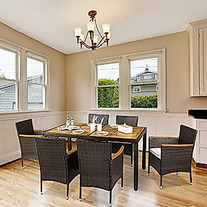 VINGLI 7 Pieces Patio Dining Set, Acacia Wood Patio Furniture Outdoor Dining Set for 6 Patio Dining Table for Garden and Yard