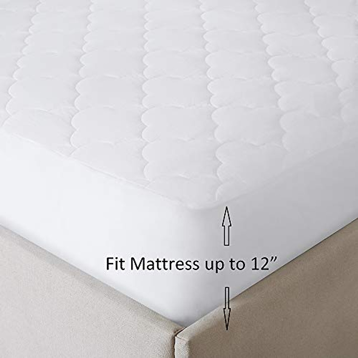 Sleep Philosophy All Natural Cotton Filled Mattress Pad Washable Bed Protector, Queen, White