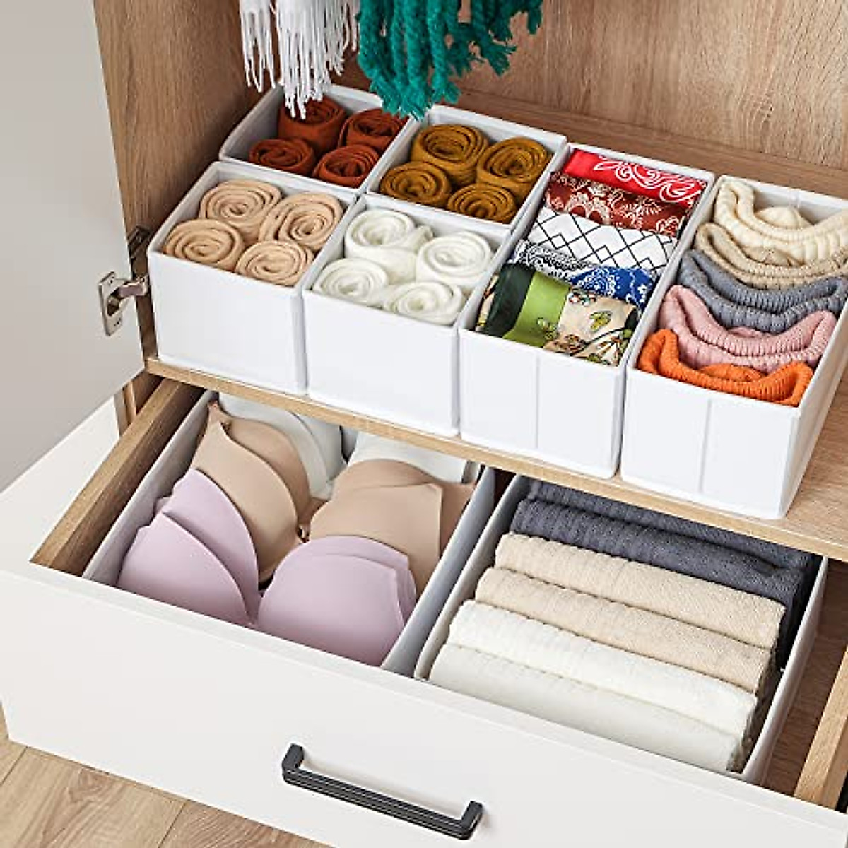 Stero 12 Pack Drawer Organizers for Clothing, Dresser Drawer Organizer Clothes, Fabric Foldable Closet Organizers and Storage Basket Bins for Clothes, Underwear, Bras, Socks (White)