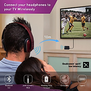 August MR250 - Bluetooth Wireless Transmitter - Audio Adapter for TV to Bluetooth Headphone - Stream Music from 3.5mm Audio Out to Bluetooth Headphones, Speakers and Receivers - Black