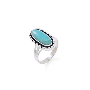 Silver Eternity 925 Sterling Silver Amazonite Ring for Women Statement Ring Silver Natural Blue Amazonite Ring Jewelry Gift for Women (Blue, Ring Size - 6)