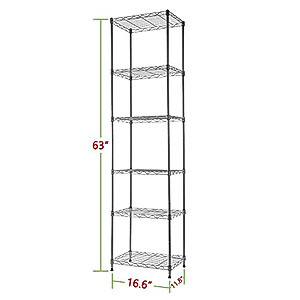 REGILLER 6 Wire Shelving Steel Storage Rack Adjustable Unit Shelves for Laundry Bathroom Kitchen Pantry Closet (16.7L x 11.9W x 64H, Silver)
