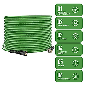 Pressure Washer Hose 50 FT 1/4" Kink Resistant Power Washer Hose M22-14mm Pressure Washer Replacement Hose 3600 PSI Universal Electric Power Wash Hose for Replacement