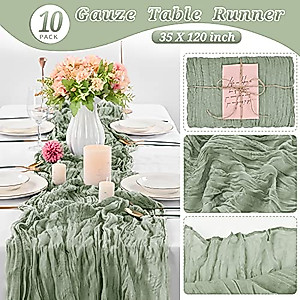 10 Pcs Sage Green Cheesecloth Table Runner 10FT, Gauze Table Runner for Wedding Reception Sheer Bridal Shower Birthday Party Boho Table Decoration, Rustic Romantic Wedding Runner