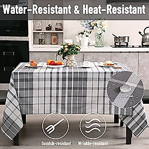 QUILTINA Waterproof Table Cloth for Kitchen Dining, Rustic Tablecloth of Recycled Cotton, Simple Style Large 60"x84" Rectangle Handcrafted Tablecloth is Anti-Fading, Wrinkle Free & Washable, Grey Grid