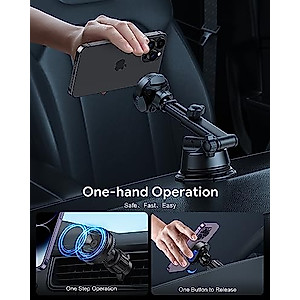 OMOTON for MagSafe Car Mount, O-Mag DriveSafe Magnetic Phone Holder for Car, Cell Phone Mount for Dashboard Windshield Vent, Fit for iPhone 15 14 13 12 Series Magsafe Cases