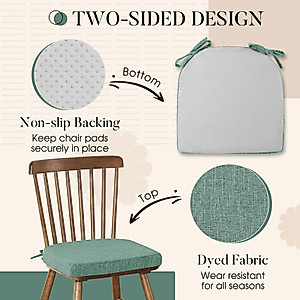 Basic Beyond Chair Cushions for Dining Chairs 4 Pack, Memory Foam Chair Cushion with Ties and Non Slip Backing, 16 x 16 inches Chair Pads for Dining Chairs(Green)