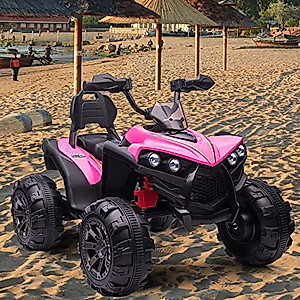 OTTARO 12V Ride on ATV 2 Seater, 4 Wheeler Electric Quad for Kids 3-8 w/ 17" Length Seat, LED Lights, 2 Speeds, Soft Braking, Rear Pedal & Backrest (Pink)