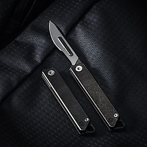 KeyUnity KK02BK Titanium Flipper Pocket Knife, Quick Open Keychain Folding Knife with #24 Replaceable Blades for Everyday Carry