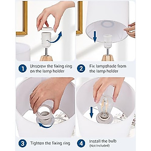 DEWENWILS Mid Century Bedside Lamp, Small Tripod Table Lamp with Linen Fabric Shade, Wood Nightstand Lamp for Nursery, Living Room, Bedroom, End Table, UL Listed, 14.2 Inch, ON/Off Switch