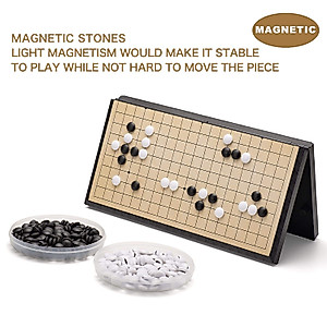 AMEROUS 11 Inches Magnetic Go Game Set (19 x 19), Travel Foldable Board Game Set with Magnetic Plastic Stones & Go Game Rules for Beginner, Kids, Adults （Weiqi）