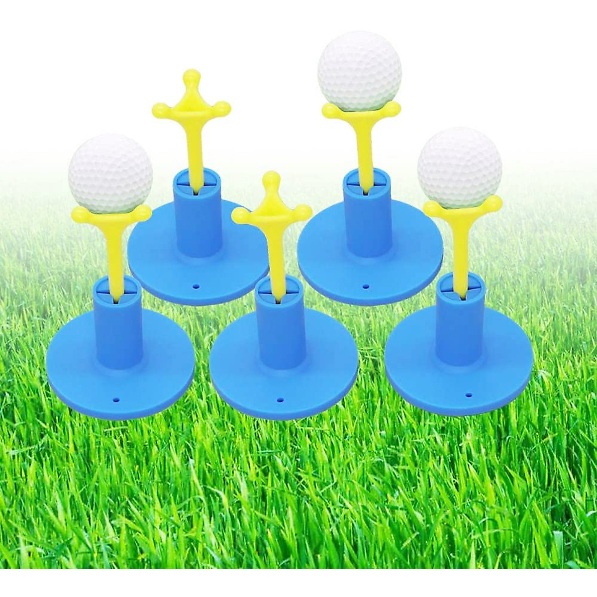 QHALEN Golf Rubber Tee Holder Set for Golf Driving Range Tee Practice Tool Pack of 5 (Blue)